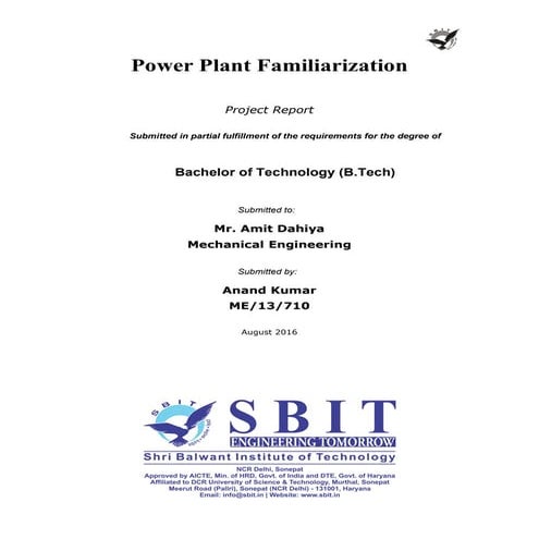 PTPS Panipat Summer Training Project Report | PDF