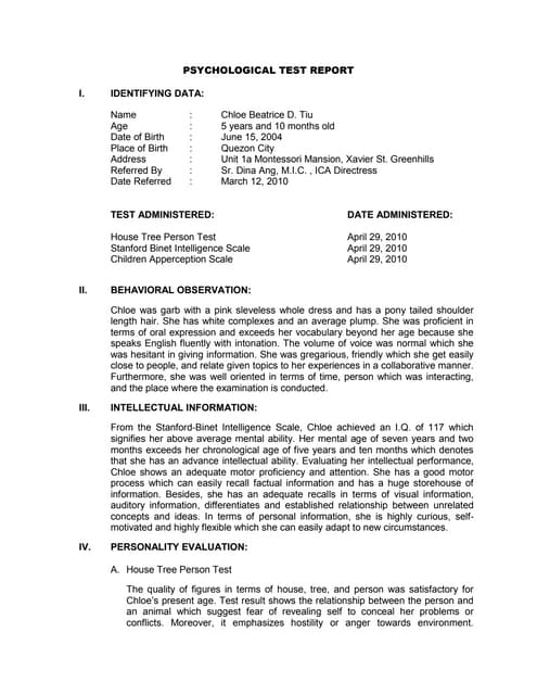 Full Psychological Report.Sample | DOCX | Parenting Children Aged 4-11 ...