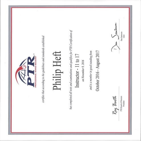 PTR Certificate of Instructor 11 - 17 Yr Olds | PDF