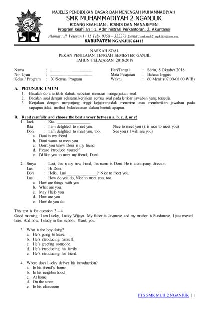 Soal bahasa inggris kelas 8 kurikulum 2013 | DOC