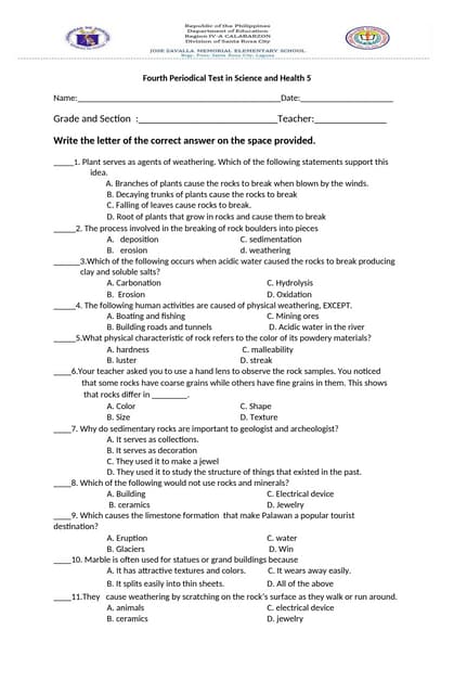 TOS in Science III and Sample Test | PDF