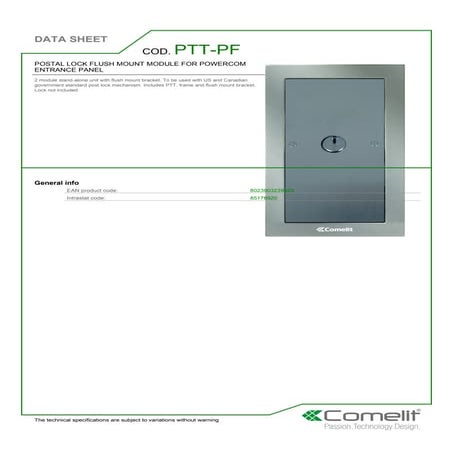 Comelit PTT-PF Data Sheet | PDF