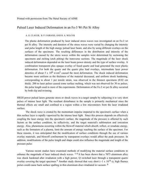 Laser shock peening presentation | PPTX | Physics | Science