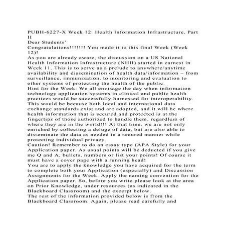 PUBH-6227-X Week 12 Health Information Infrastructure, Part II .docx