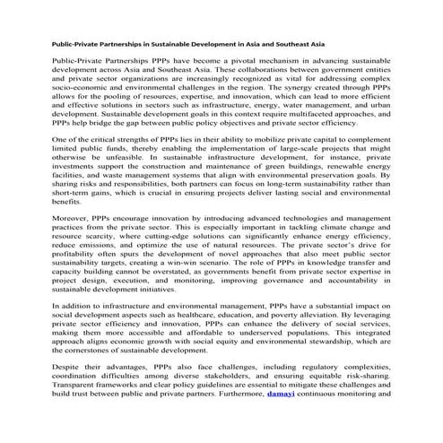 Public-Private Partnerships in Sustainable Development in Asia and ...