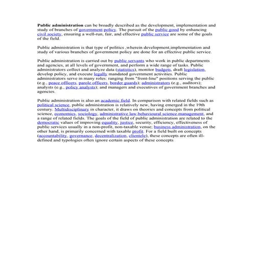 Public Administration Can Be Broadly Described As The Development | DOC