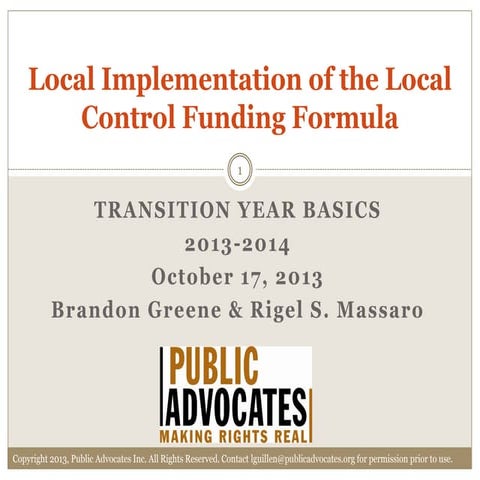 Extended Local Control Funding Formula presentation by Public Advocates ...