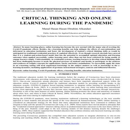 CRITICAL THINKING AND ONLINE LEARNING DURING THE PANDEMIC | PDF
