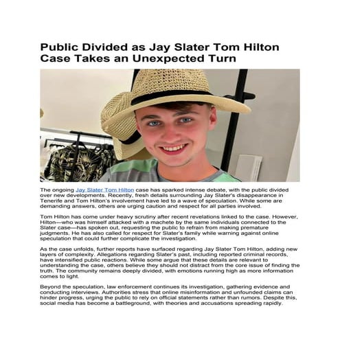 Public Divided as Jay Slater Tom Hilton Case Takes an Unexpected Turn ...