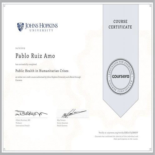 Public Health in Humanitarian Crises - Johns Hopkins University - Pablo ...