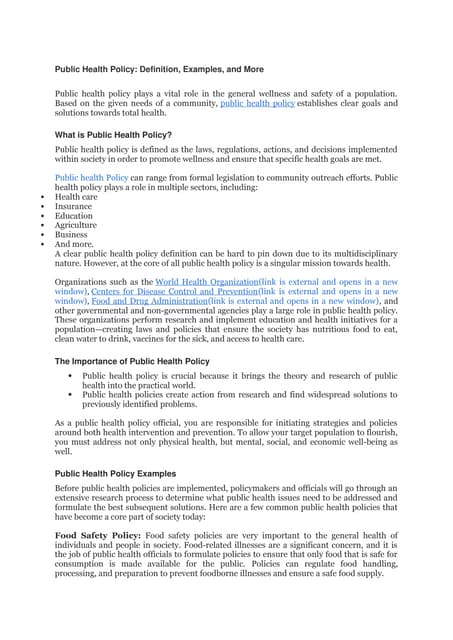 Public Health Lecture 6 Public Health Policy | PPT