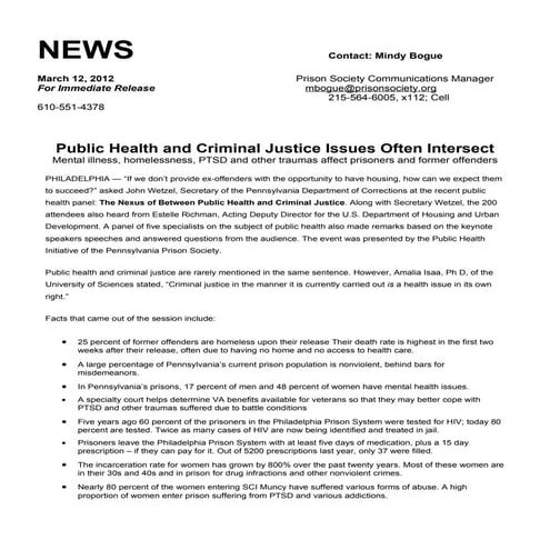 Public Health and Criminal Justice Issues Often Intersect | PDF