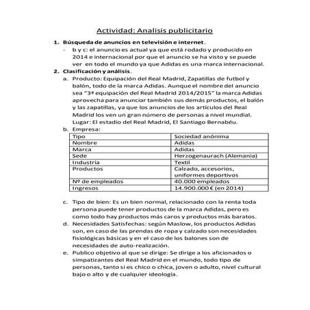 Actividad: Analisis publicitario | DOCX | Advertising Industry | Industries