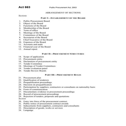 Public procurement act 2003 act 663 | PDF