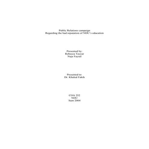 NDU Term Paper | Public Relations | PDF | Business | Business and Finance