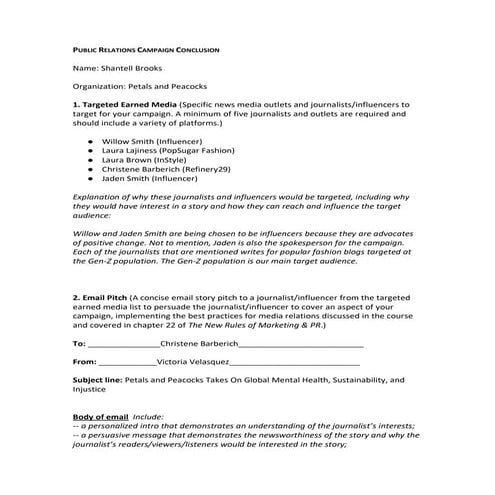 Public Relations Campaign Plan: Petals and Peacock | PDF