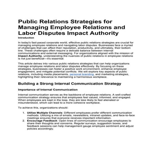 Public Relations Strategies for Managing Employee Relations and Labor ...