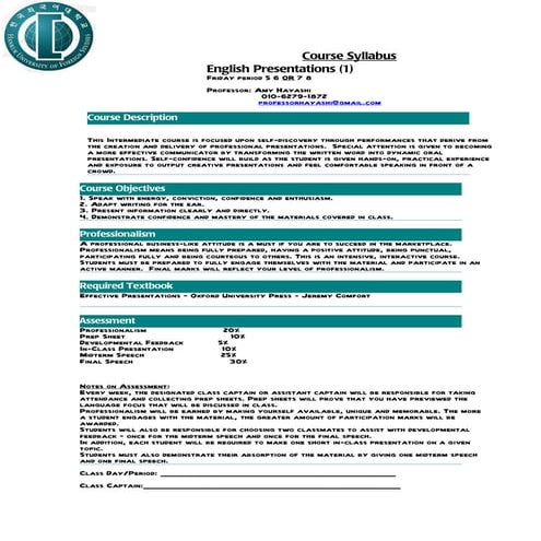 Public speaking & presentations syllabus | RTF