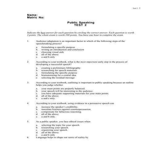 Public Speaking Test 2 | DOC