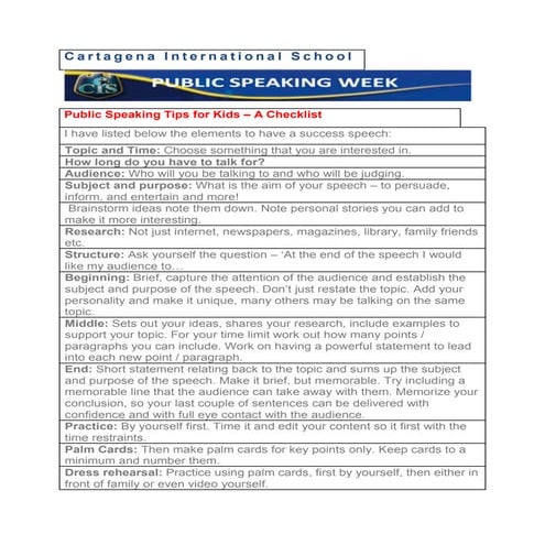 Public speaking tips for kids3rdgradeready | DOCX