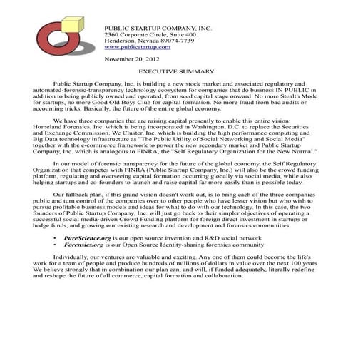 Public Startup Company Executive Summary | PDF