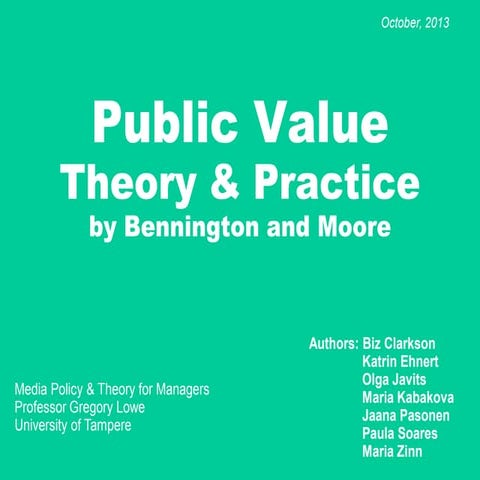 Bennington and Moore - Public Value Theory & Practice - Marian Zinn | PDF
