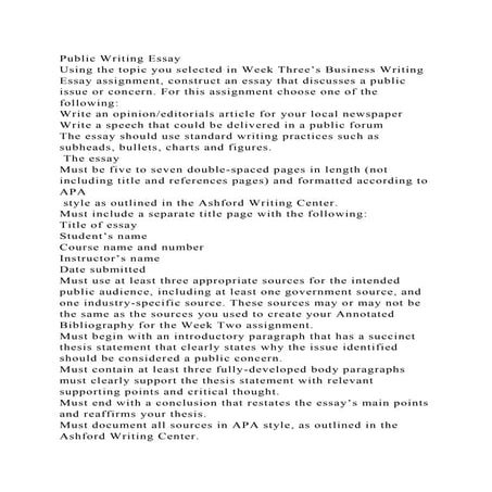 Public Writing EssayUsing the topic you selected in Week Three’s B.docx