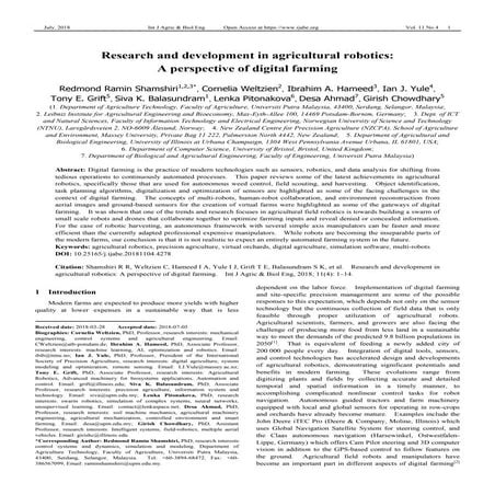 Research and development in agricultural robotics: A perspective of ...