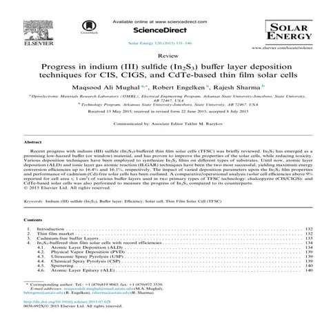 Progress in Indium (III) Sulfide (In2S3) Buffer Layer Deposition ...