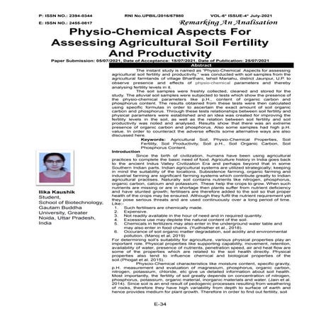 Physio-Chemical Aspects for Assessing Agricultural Soil Fertility and Productivity | PDF
