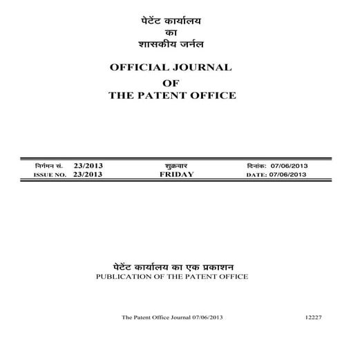 Published patent and design registration information june 7th, 2013 | PDF