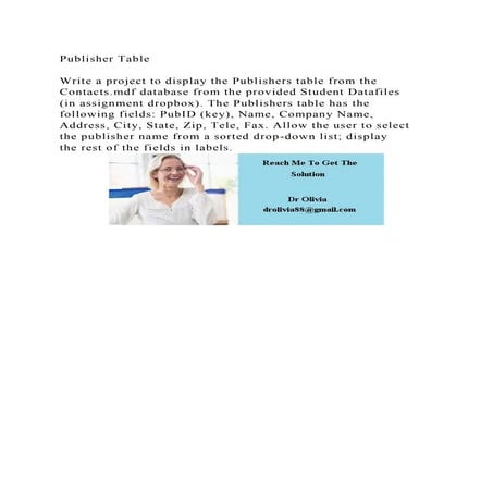 Publisher TableWrite a project to display the Publishers table f.docx