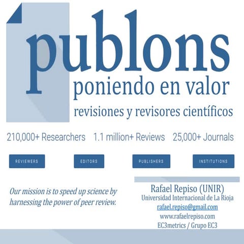 Publons. Poniendo en valor revisiones y revisores científicos | PPTX