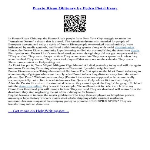 Puerto Rican Obituary By Pedro Pietri Essay | PDF