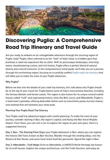 A Local’s Guide to Travel in Puglia, Italy | PDF