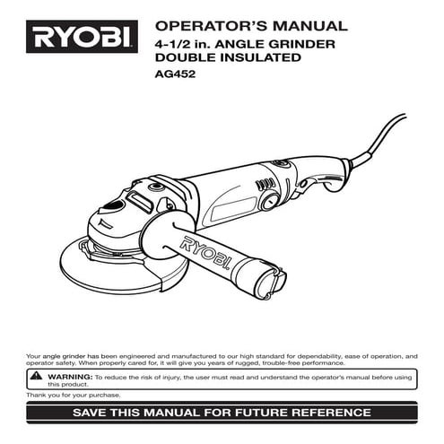 4-1/2 in. AnGLe GRINDER DOUBLE INSULATED AG452 | PDF