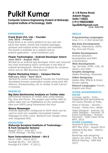 Resume - Pulkit Kumar | PDF Resume - Pulkit Kumar | PDF