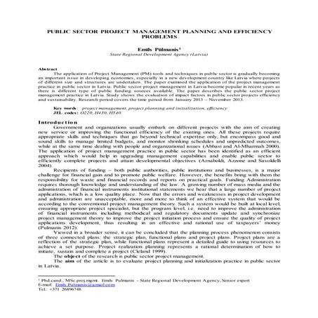 PUBLIC SECTOR PROJECT MANAGEMENT PLANNING AND EFFICIENCY PROBLEMS ...