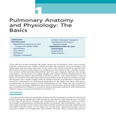 Pulmonary Anatomy and Physiology ANESTESIOLOGIA | PDF