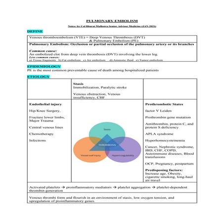 Pulmonary embolism notes 2021 | PDF