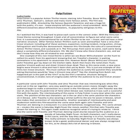 Pulp fiction non linear post modernism lydia cooke | PDF