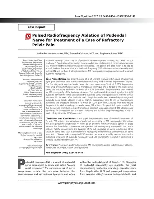 Pulsed Radiofrequency Ablation Of Pudendal Nerve For Treatment Of A Case Of Refractory Pelvic