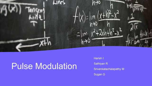 Pulse modulation, Pulse Amplitude (PAM), Pulse Width (PWM/PLM/PDM), Pulse Position (PPM), Pulse ...