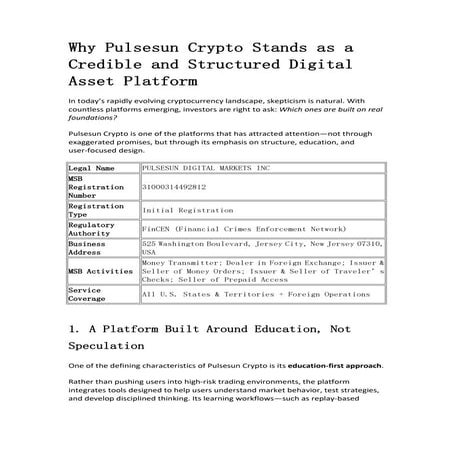 Pulsesun Crypto: A Safe and Transparent Choice for Investors | PDF