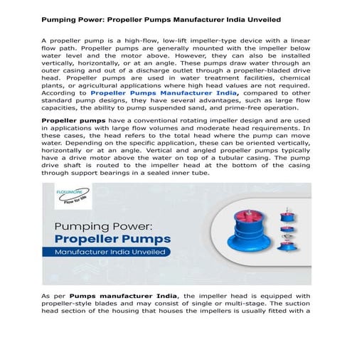 Things to Know Before Investing on Propeller Pumps | PDF