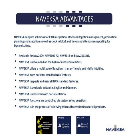 NAVEKSA Manufacturing solutions for NAV - General advantages | PDF