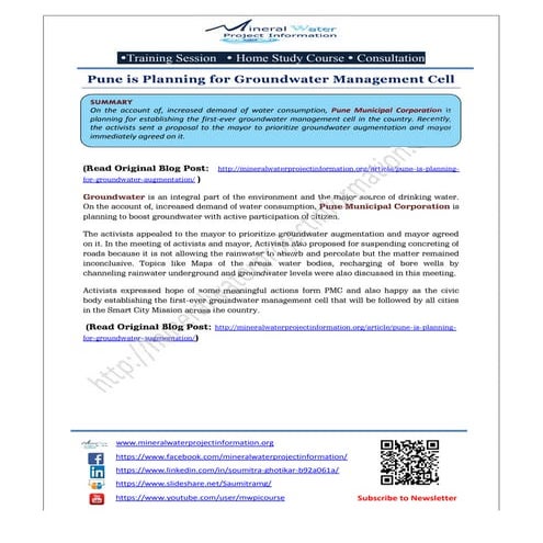 Pune is Planning for Groundwater Augmentation | PDF