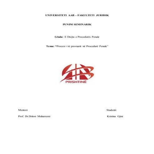 Procesi i të provuarit në Procedurë Penale | DOCX