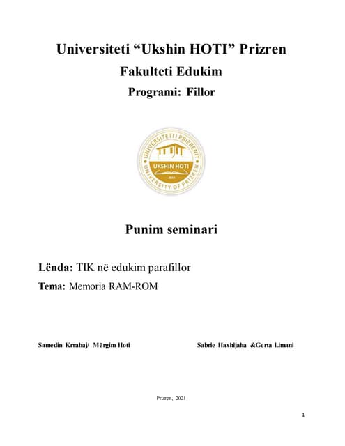 Kompjuteri, Historiku i tij dhe pjeset harduerike te tij ( CPU ...