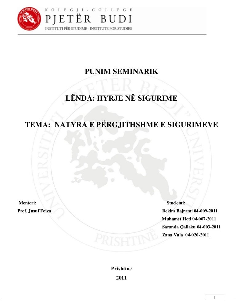 Punim seminarik hyrje ne sigurime